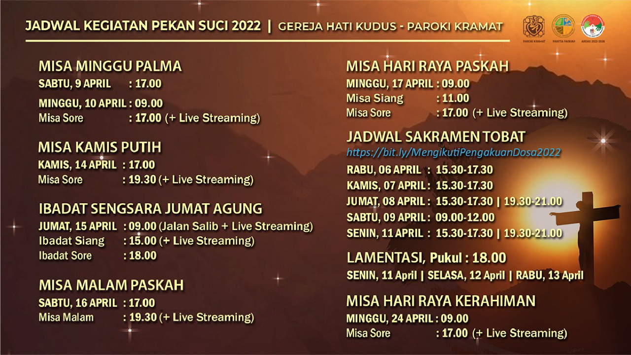 Jadwal Lengkap Pengakuan Dosa, Ibadat Tobat dan Ibadat Pekan Suci Paskah 2022 Seluruh Paroki KAJ ...