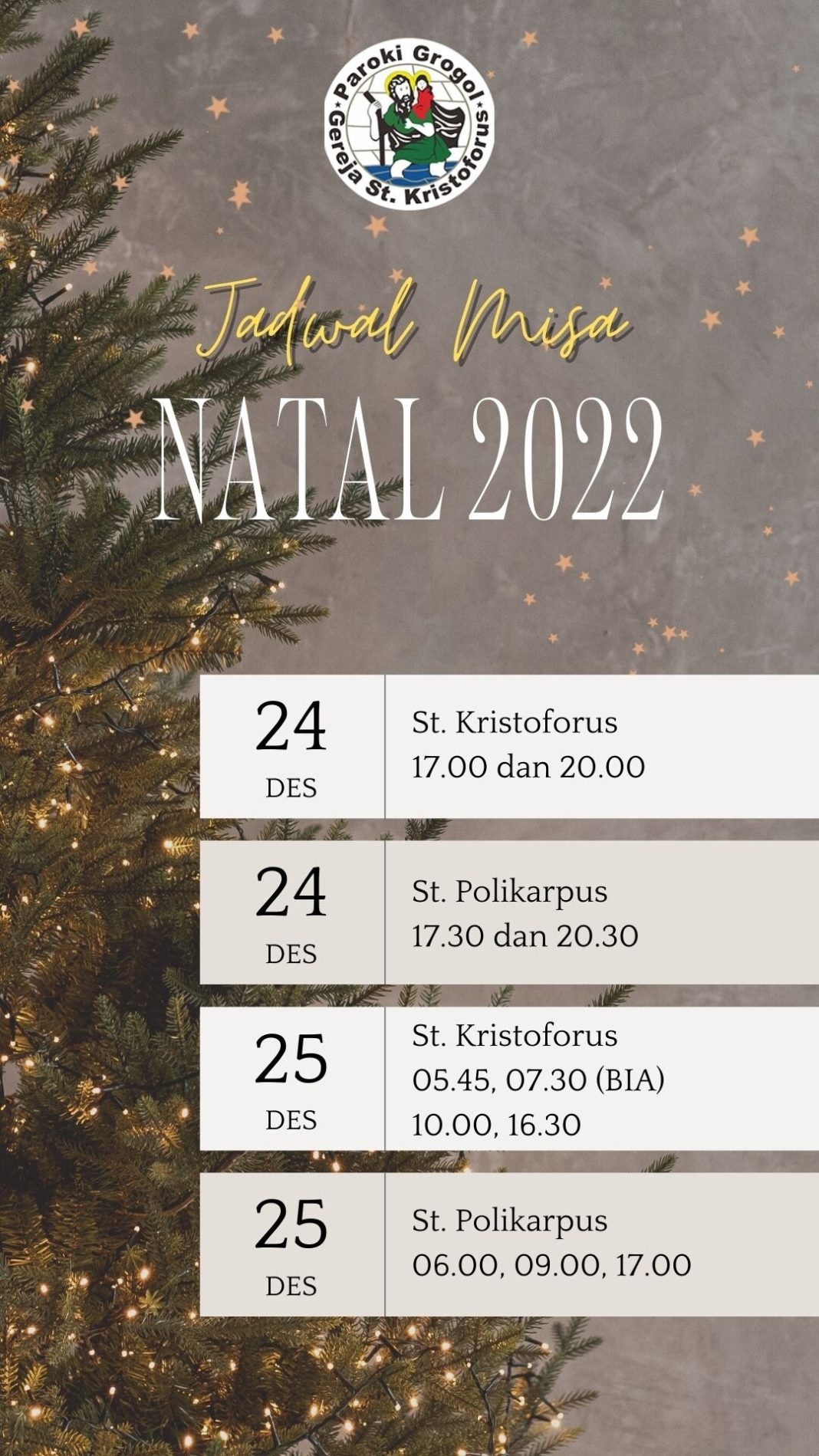 Jadwal Pengakuan Dosa Dan Misa Natal 2022 Tahun Baru 2023 Paroki Di Kaj Keuskupan Agung Jakarta