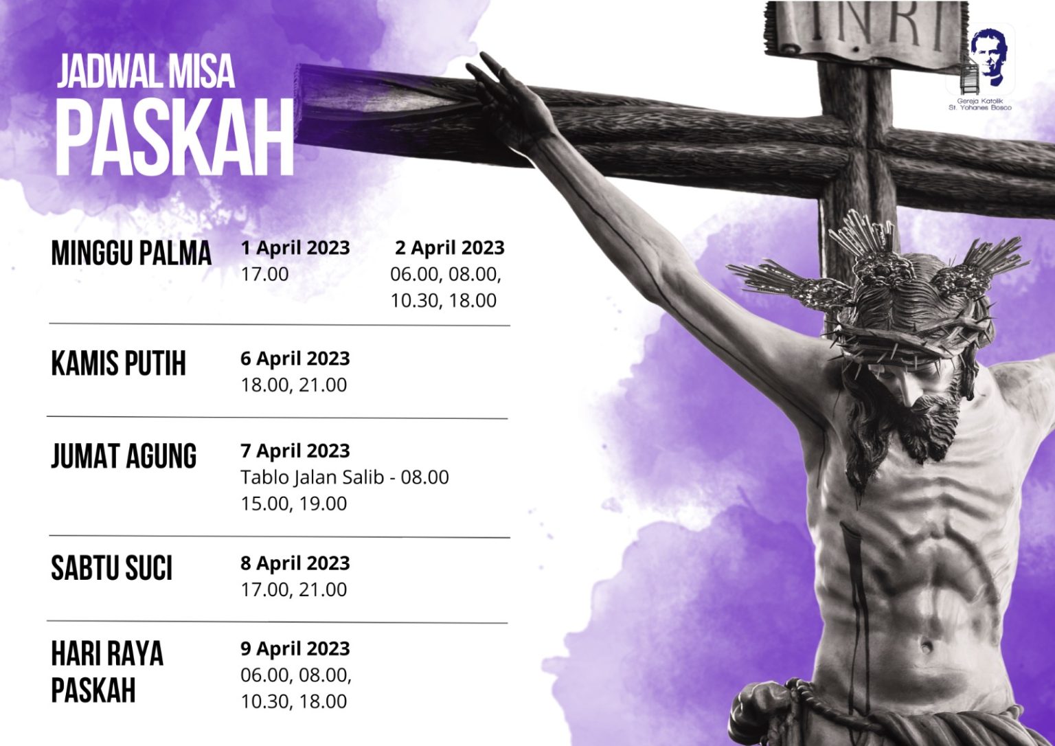 JADWAL PEKAN SUCI – TRI HARI SUCI 2023 SELURUH PAROKI DI KEUSKUPAN ...