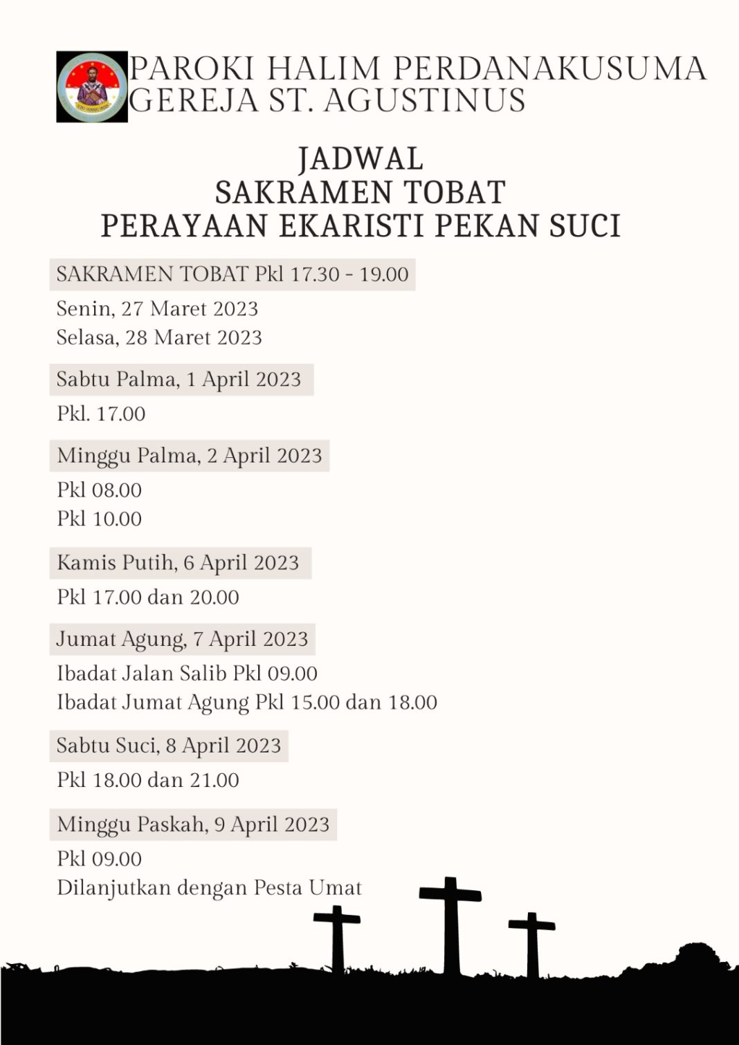 JADWAL PEKAN SUCI – TRI HARI SUCI 2023 SELURUH PAROKI DI KEUSKUPAN AGUNG JAKARTA | Keuskupan ...