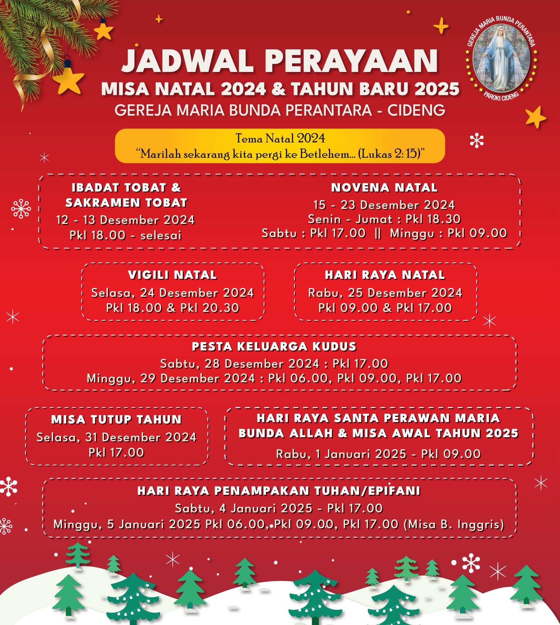 Jadwal Misa Natal 2024 dan Misa Tahun Baru 2025 di Semua Paroki KAJ Desember 2024 | Keuskupan ...