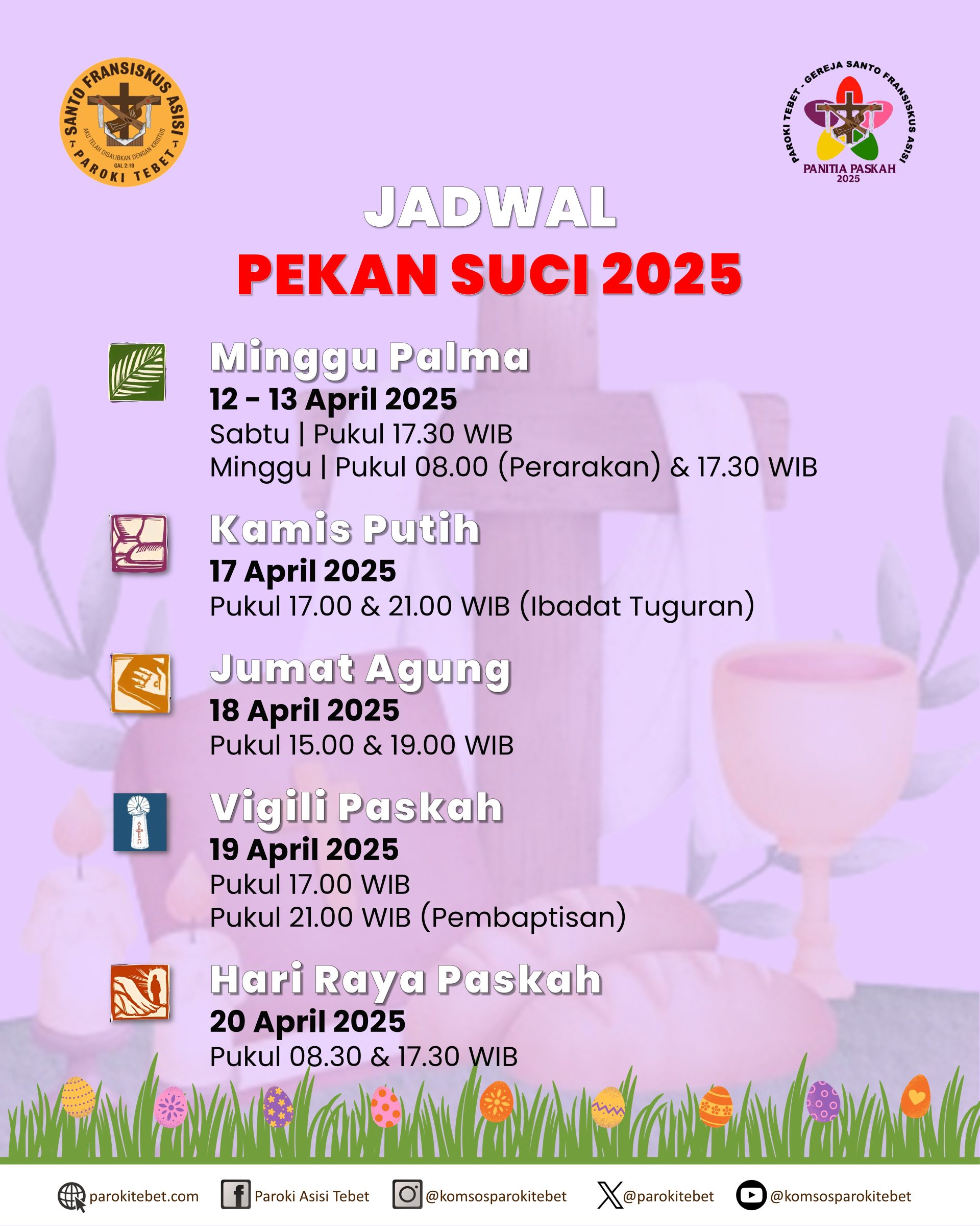 Jadwal Pekan Suci Paskah 2025 Seluruh Paroki-Paroki KAJ: Minggu Palma, Kamis Putih, Jumat Agung ...